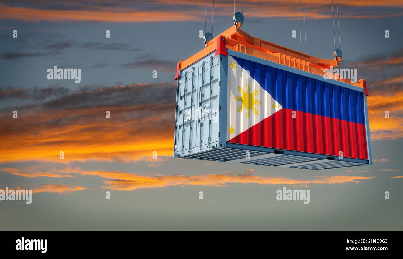 Shipping container with Philippines national flag. 3D Rendering Stock ...