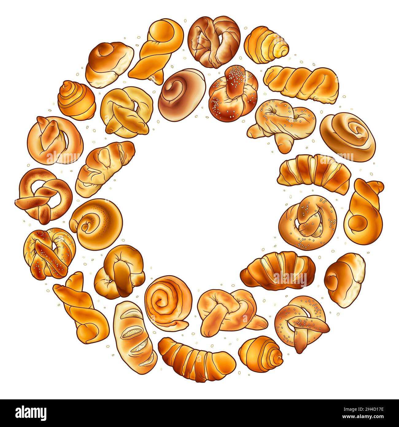 Buns and pastries hand drawn doodle colorful illustration Stock Vector ...