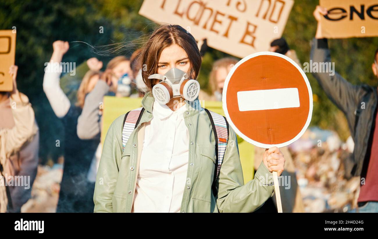 Portrait of Attractive Young Woman Activist Holding Stop Sign Stock ...