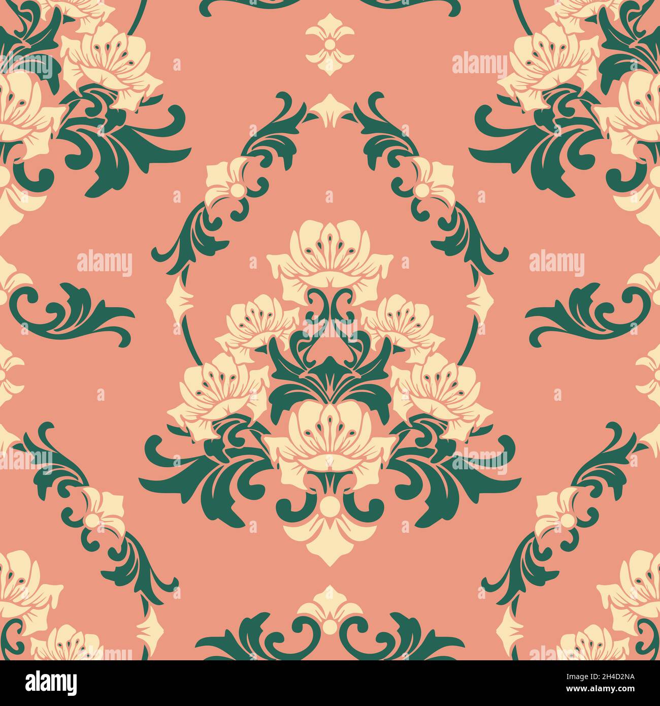 Seamless vector pattern with romantic flowers on pink background ...