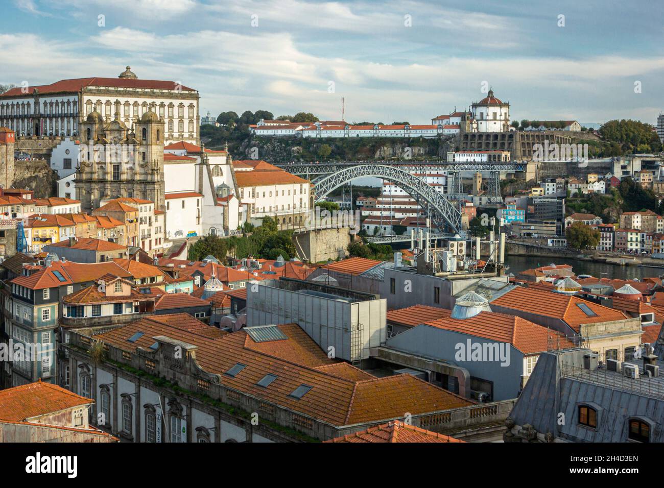 View of the city of Porto and Pont Luiz bridge, Portugal across ancient ...