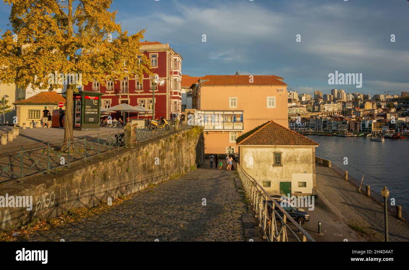 Entrance to the Ribeira area at the Douro Riverfront, Porto, Portugal ...