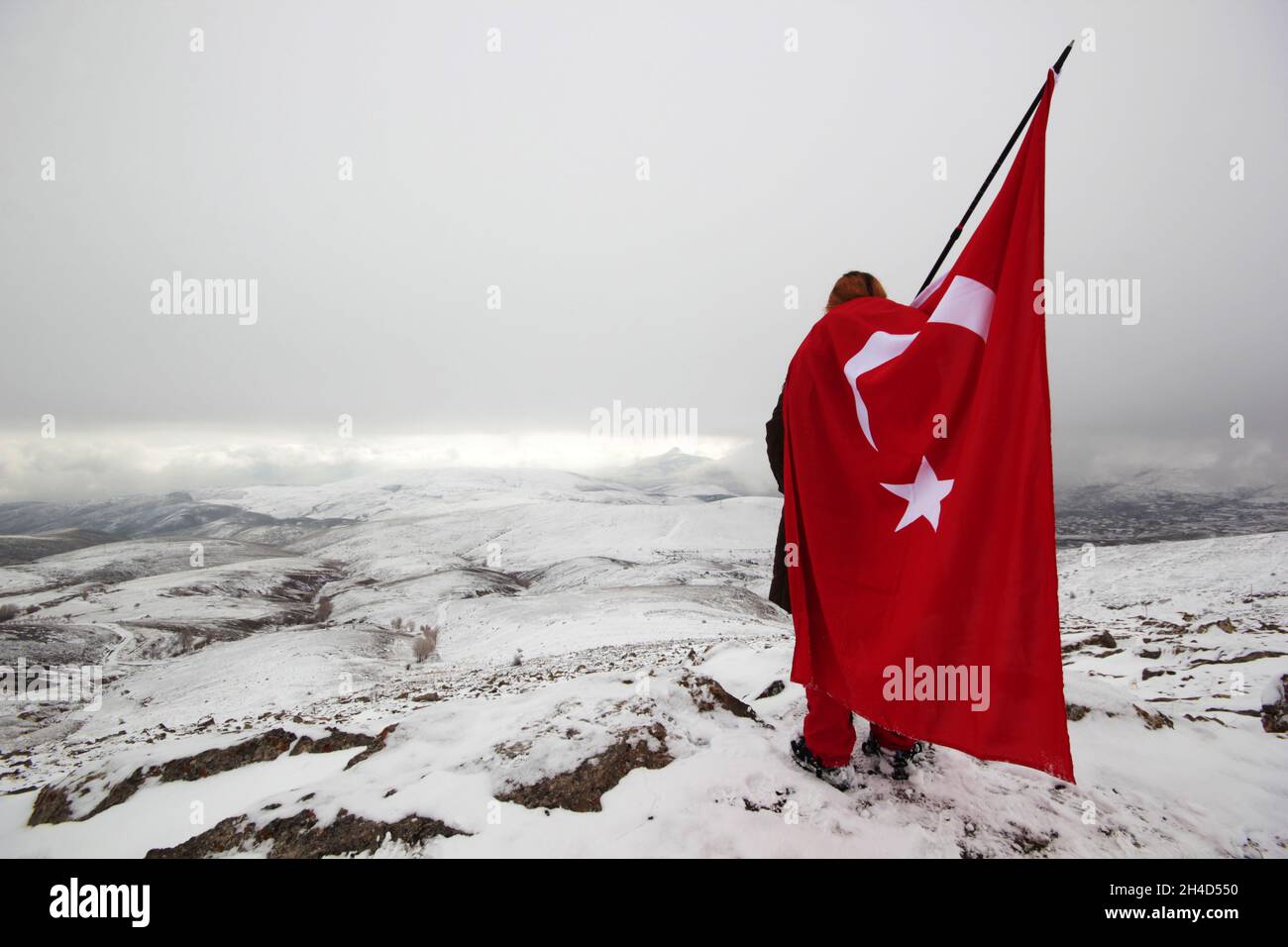 Snowy mountains and Turkish flag Stock Photo - Alamy