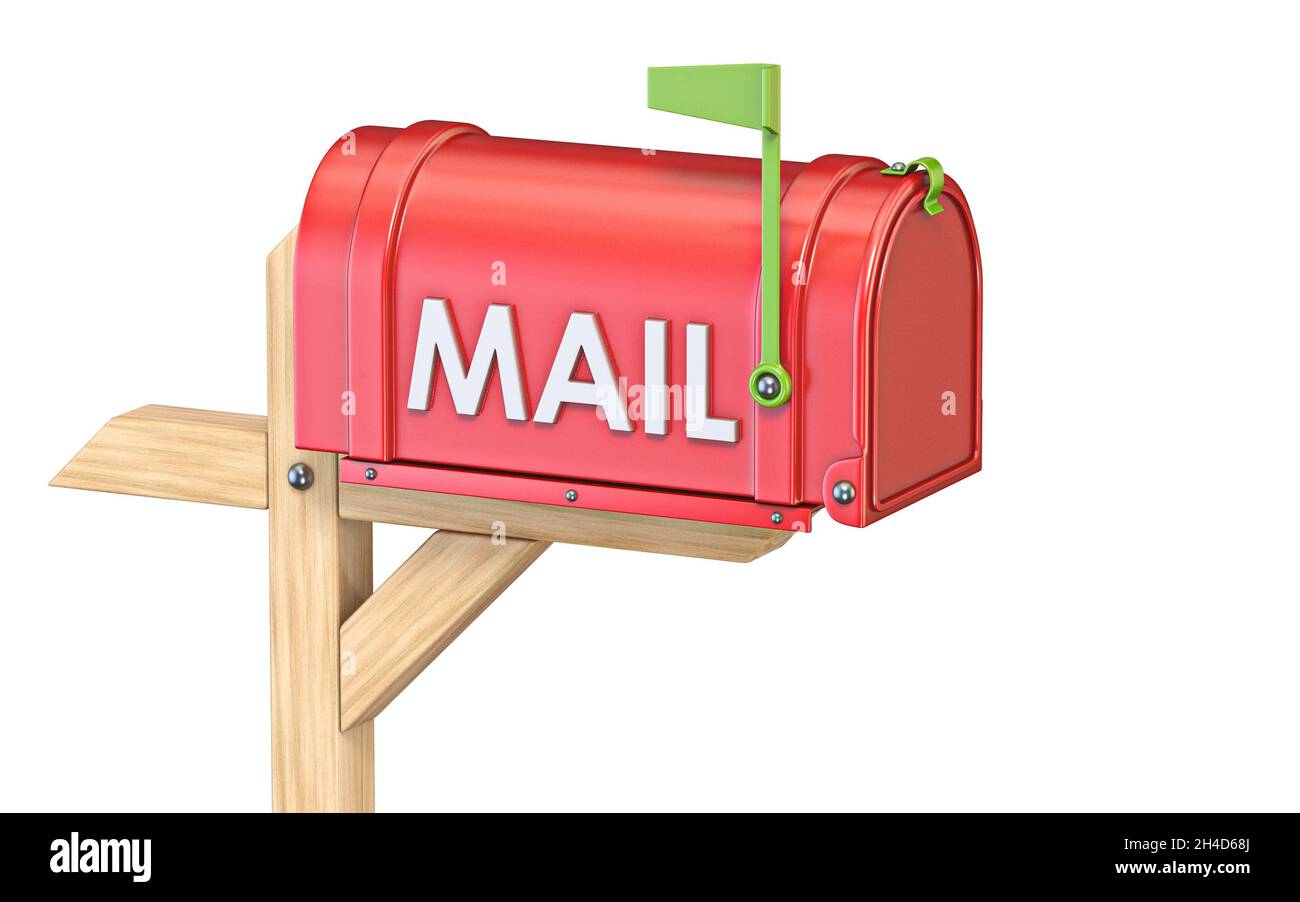 Mailbox with flag up closed 3D render illustration isolated on white ...