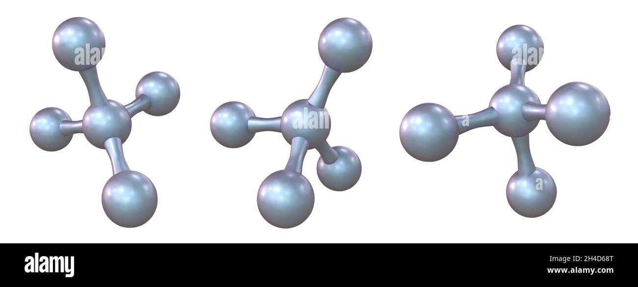 Three abstract molecules 3D rendering illustration isolated on white ...
