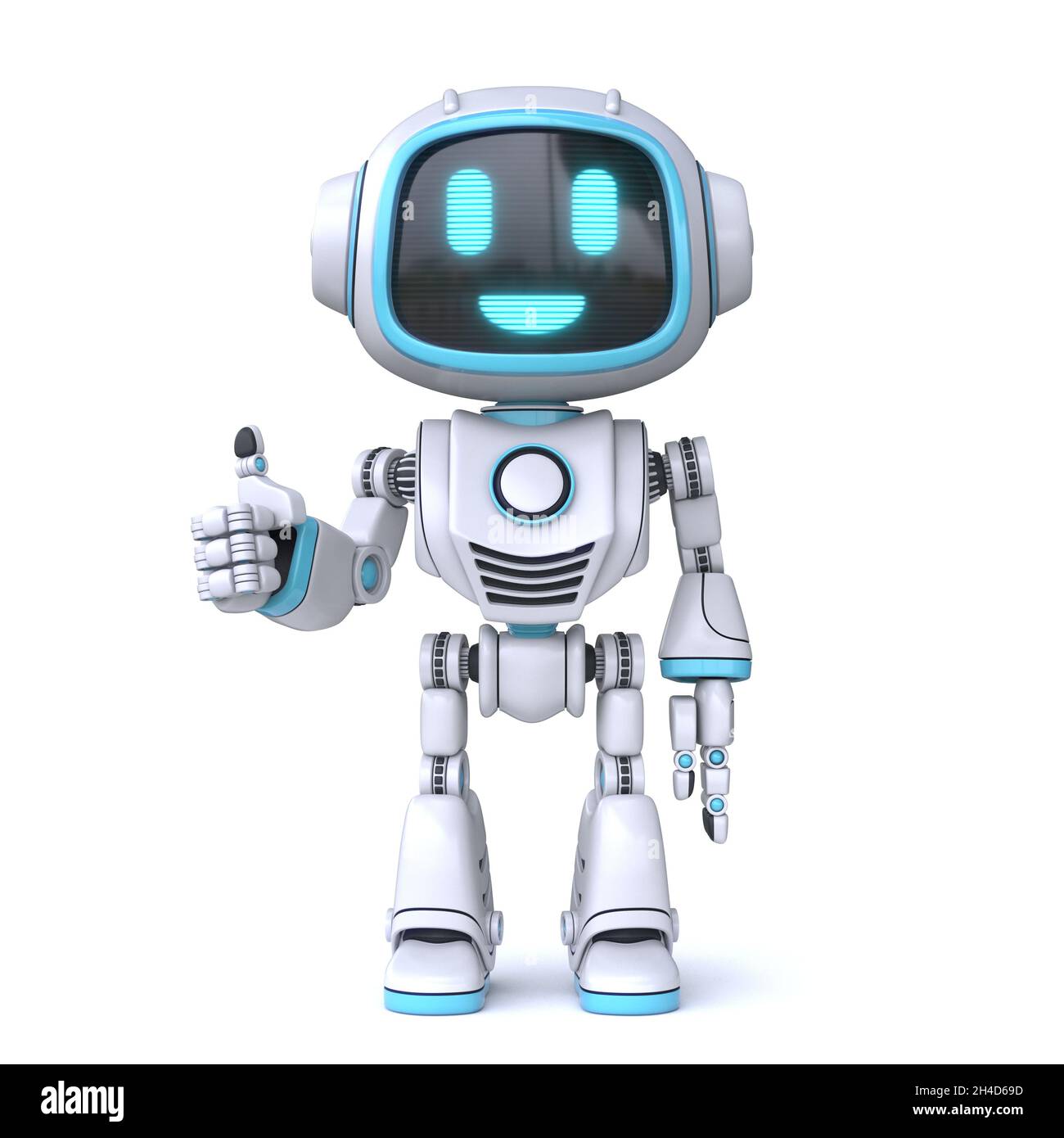 Cute blue robot giving thumbs up 3D rendering illustration isolated on ...