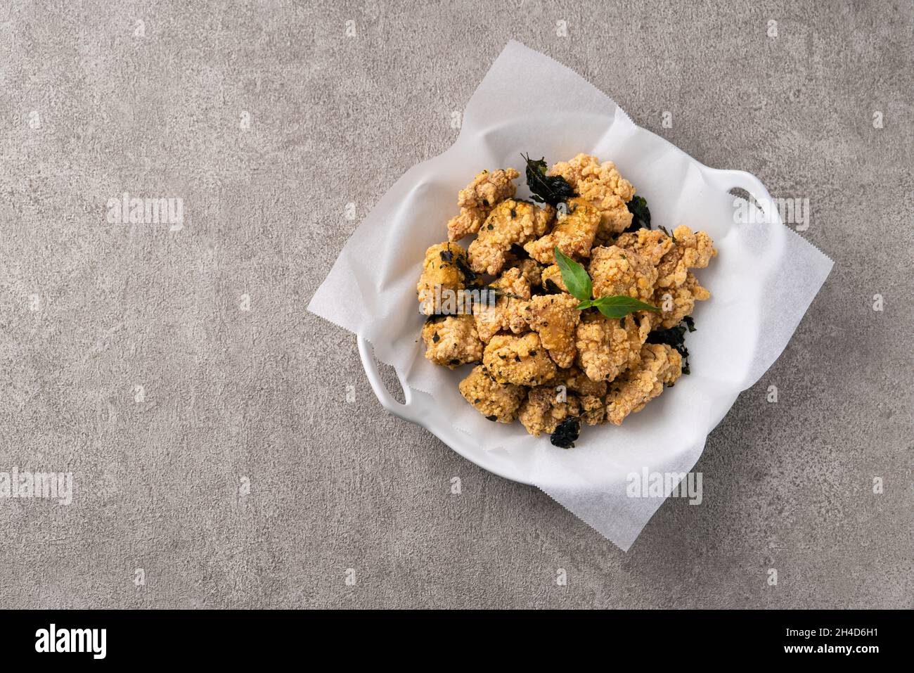 Top view of delicious fried popcorn chicken food in Taiwan for famous ...