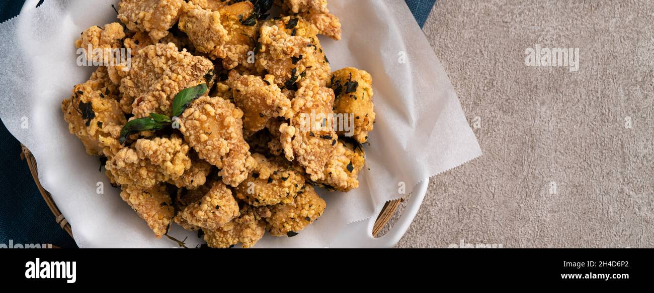 Top view of delicious fried popcorn chicken food in Taiwan for famous ...