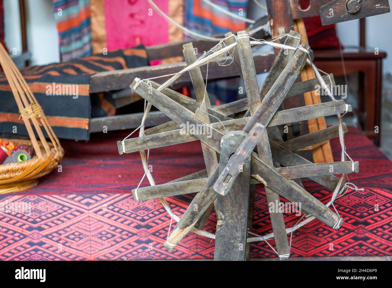 Chinese traditional loom sewing machine close-up Stock Photo - Alamy