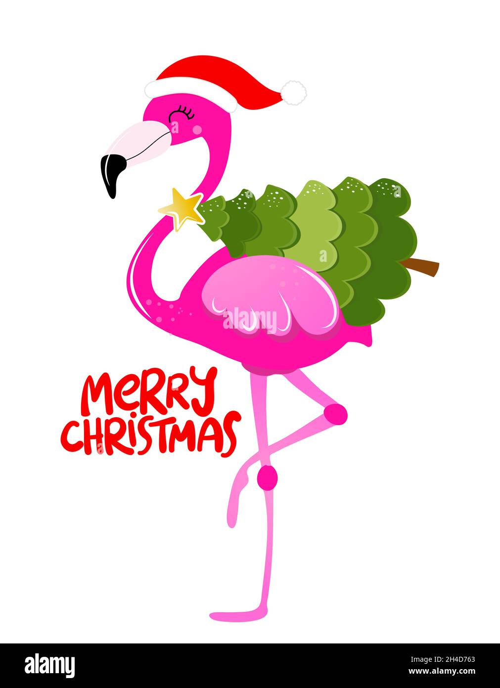 Merry Christmas - Calligraphy phrase for Christmas with cute flamingo ...