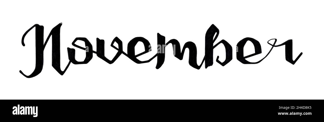 Hand drawn lettering phrase November. Ink brush lettering for autumn ...