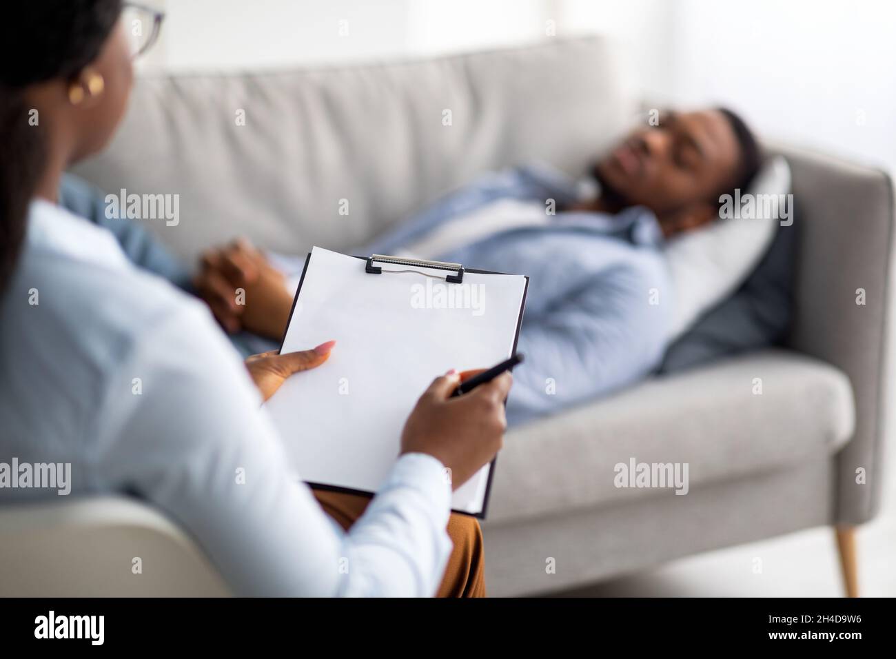 Stress and psychological trauma. Psychologist working with depressed ...