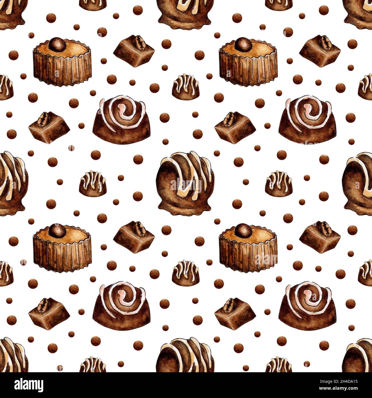 Watercolor illustration of chocolate candy pattern. Seamless repeating ...
