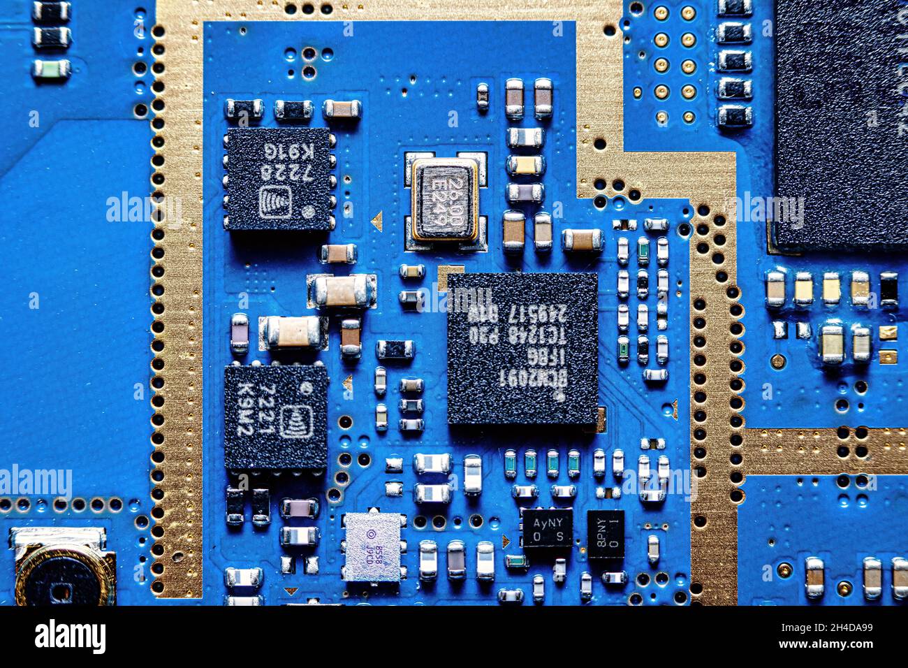 Microchips integrated on the board. The microcircuit photographed in ...