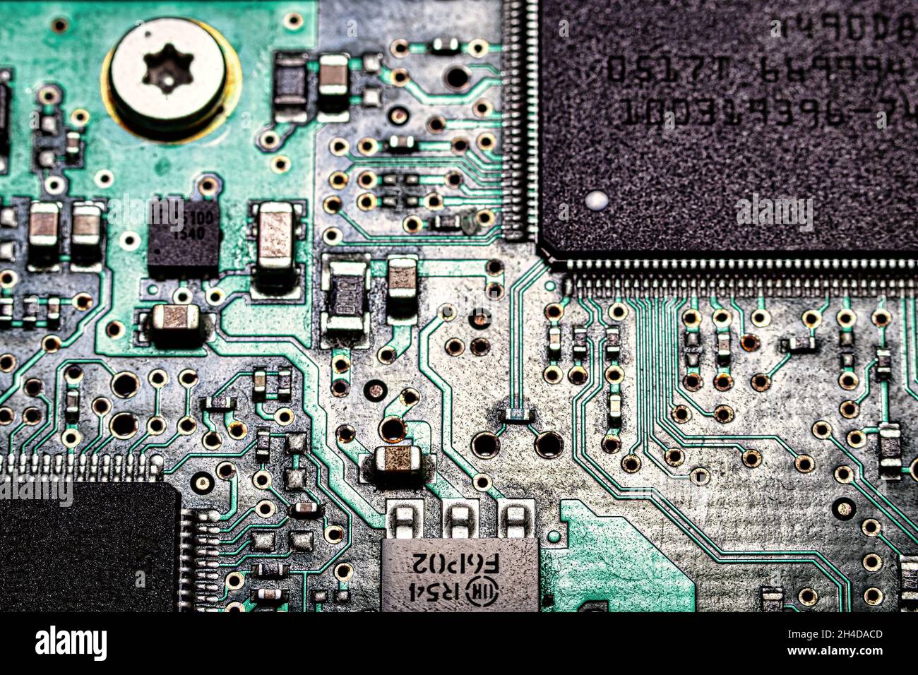 Microchips integrated on the board. The microcircuit photographed in ...