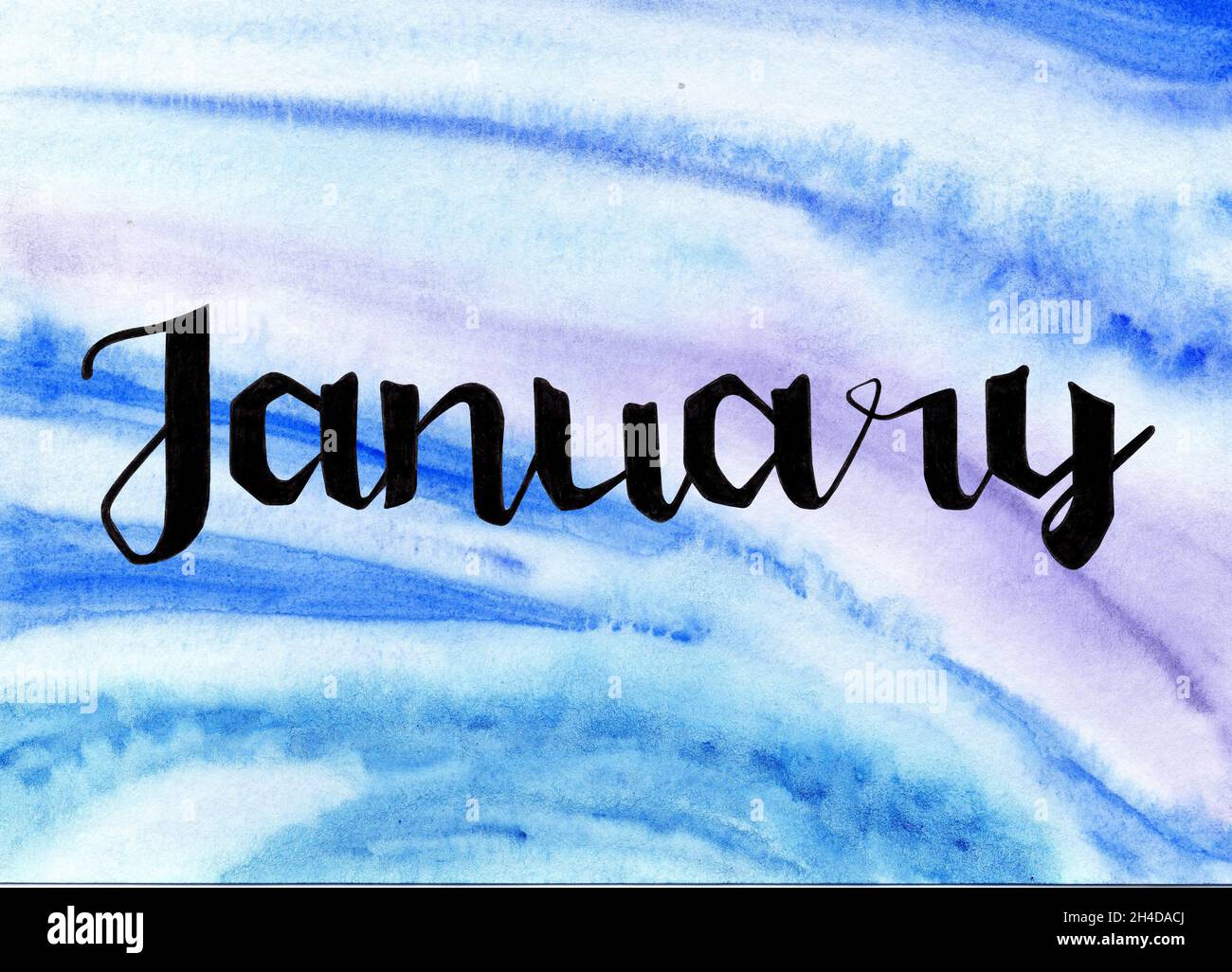 Hand drawn lettering phrase January on the watercolor background. Ink ...