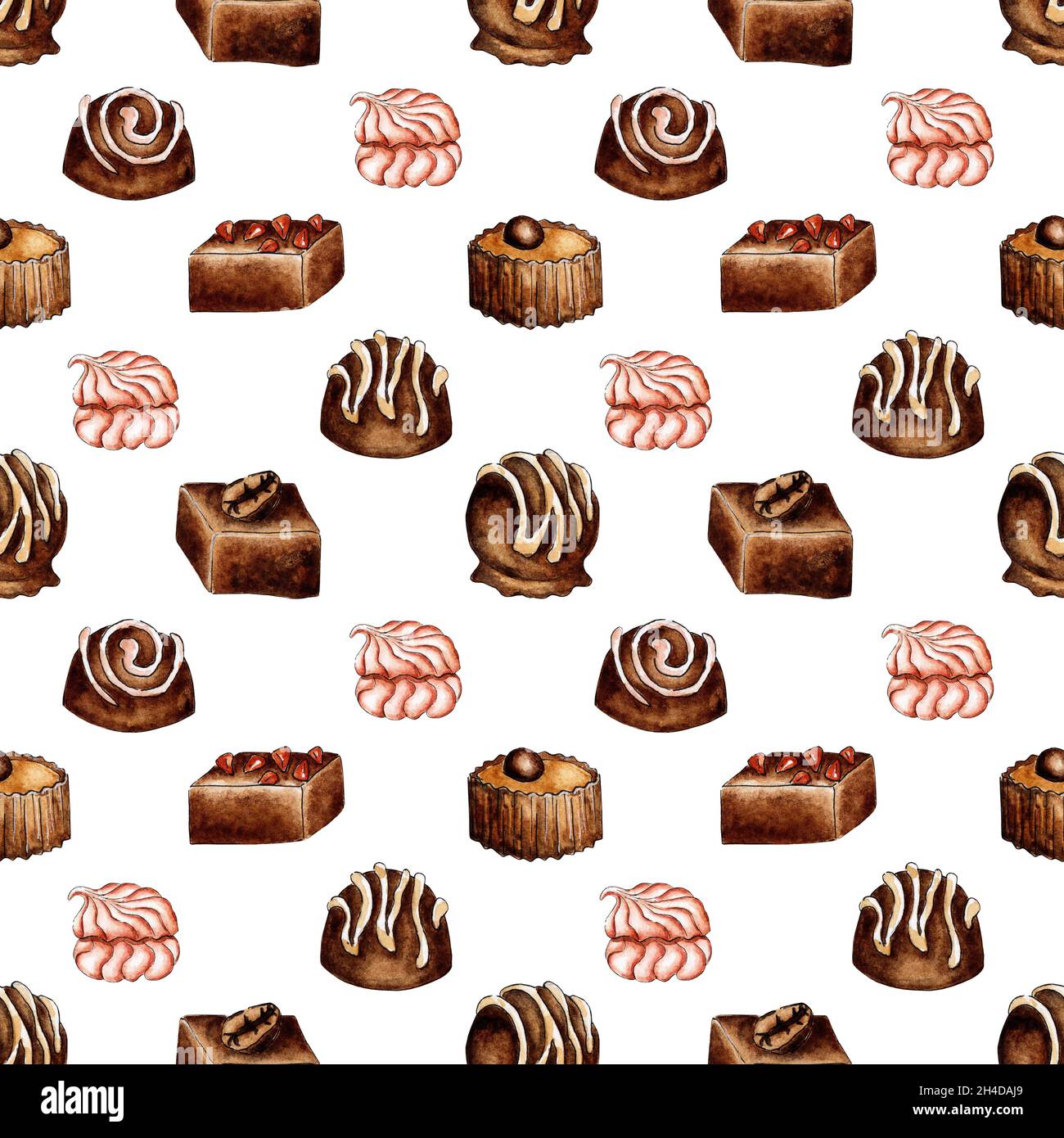 Watercolor pattern illustrations of chocolates and marshmallows ...