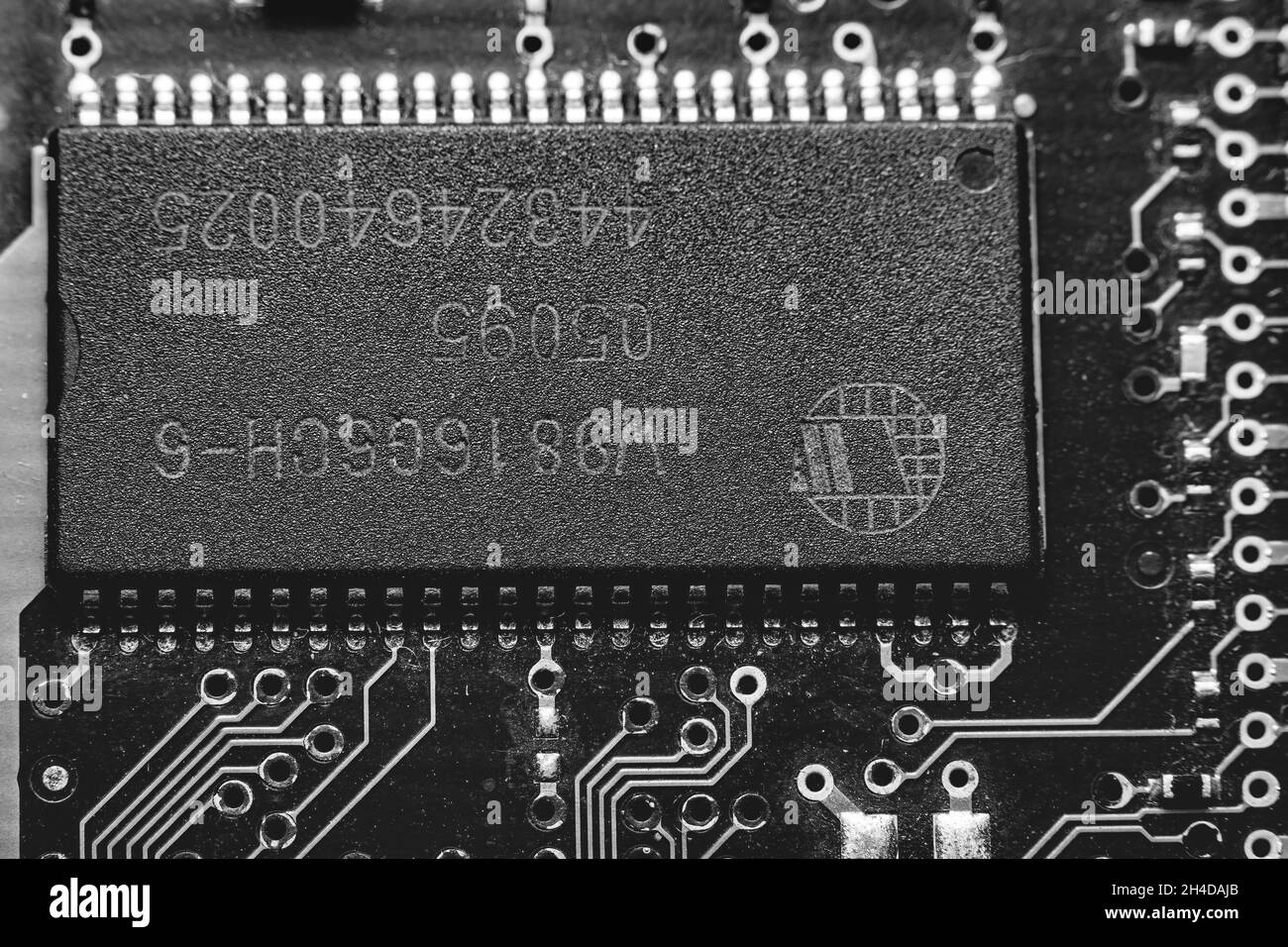Microchips integrated on the board. The microcircuit photographed in ...
