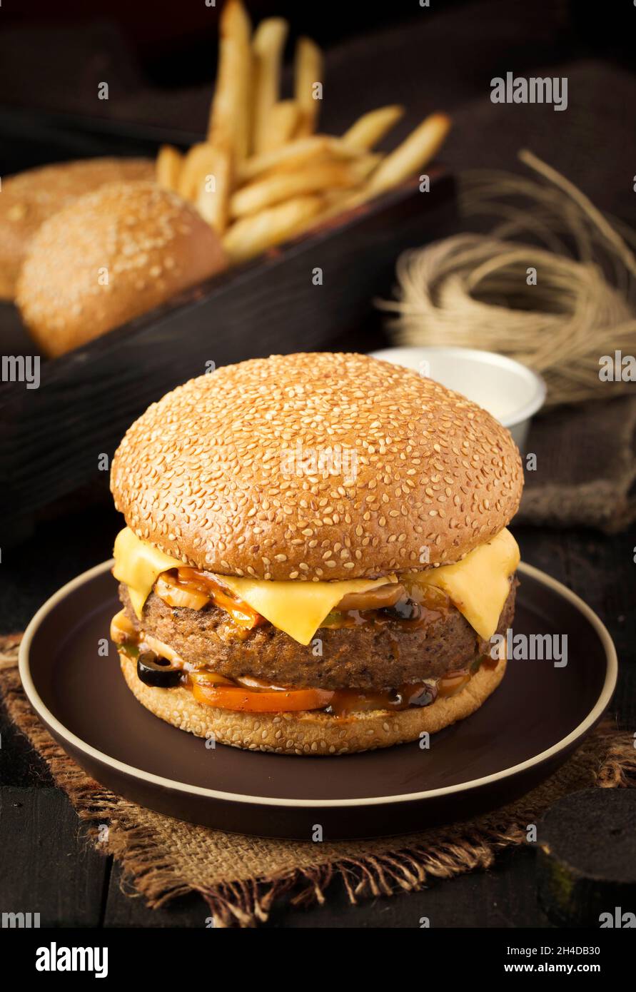 Beef burger 240 grams on demand that will satisfy you Stock Photo - Alamy