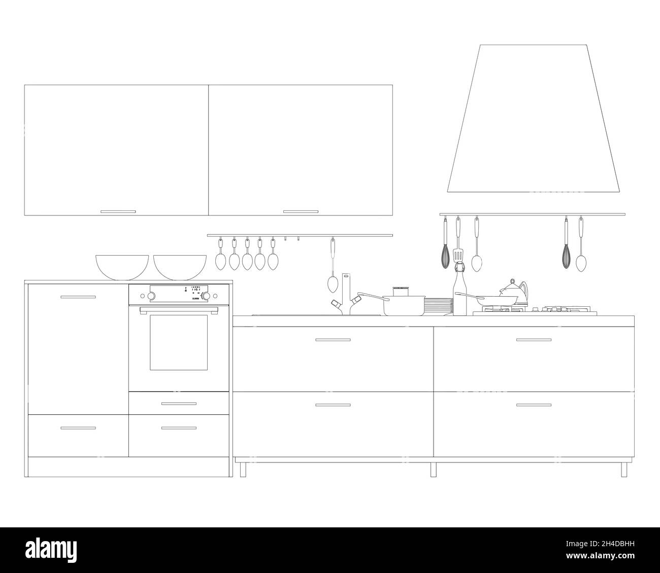 Contour of the kitchen from black lines isolated on a white background ...