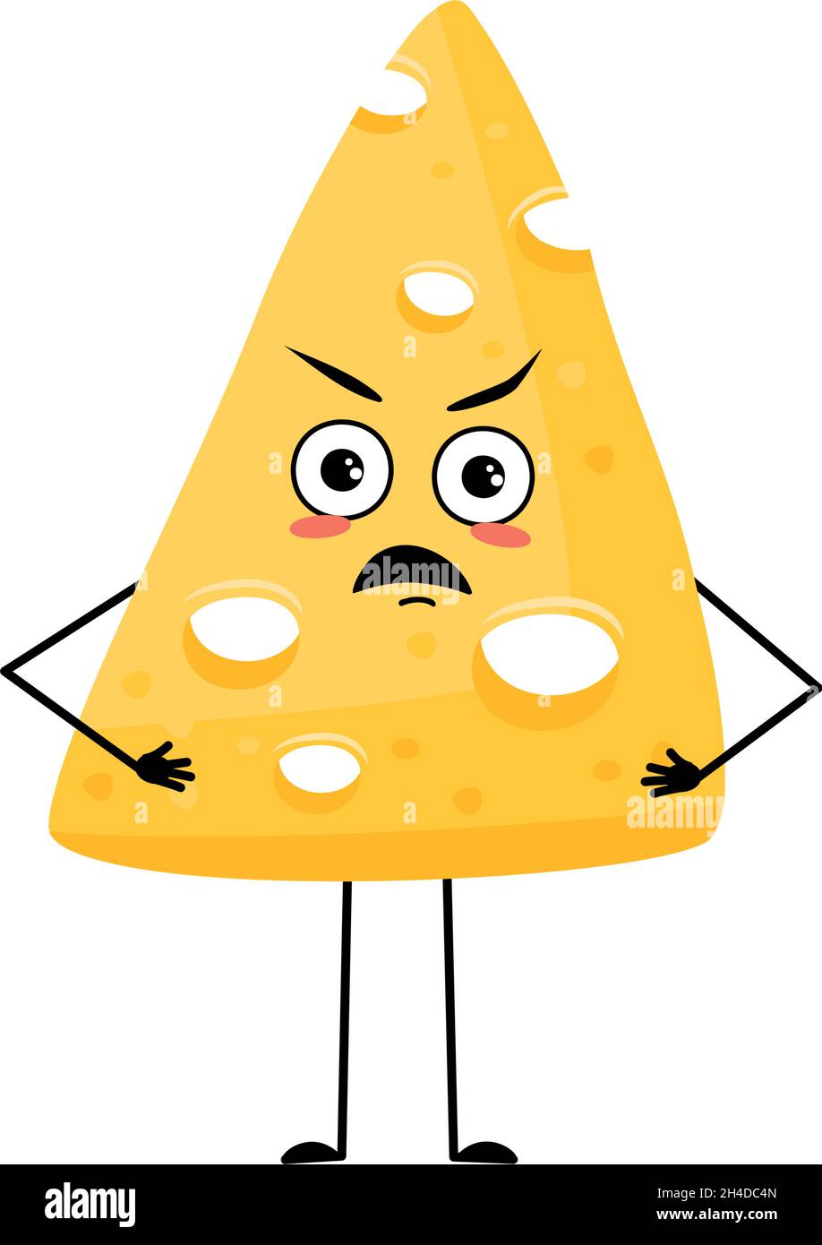 Cute cheese character with angry emotions, grumpy face, furious eyes ...