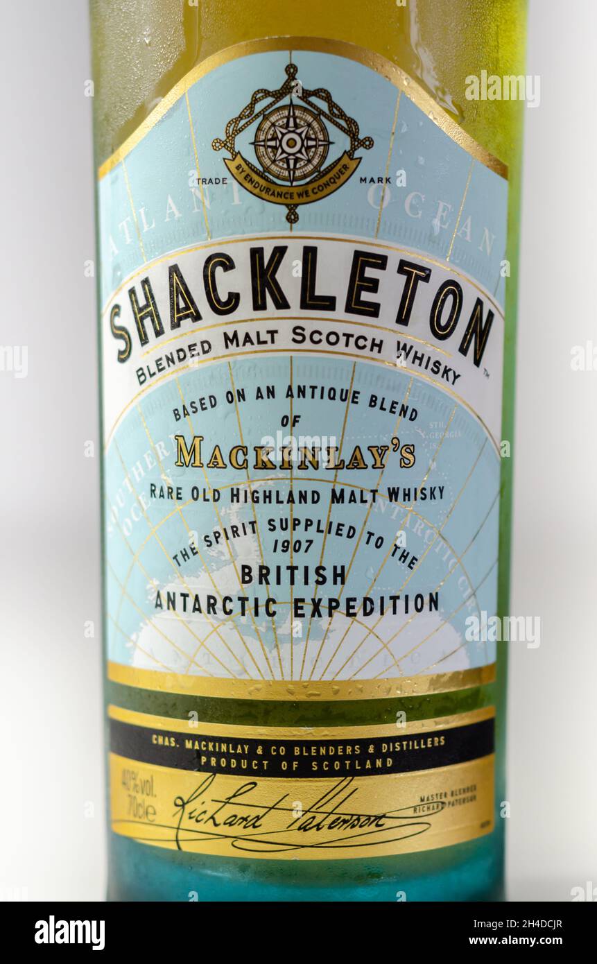 LONDON, UNITED KINGDOM - AUGUST 20, 2021 Bottle of Shackleton, rare old ...