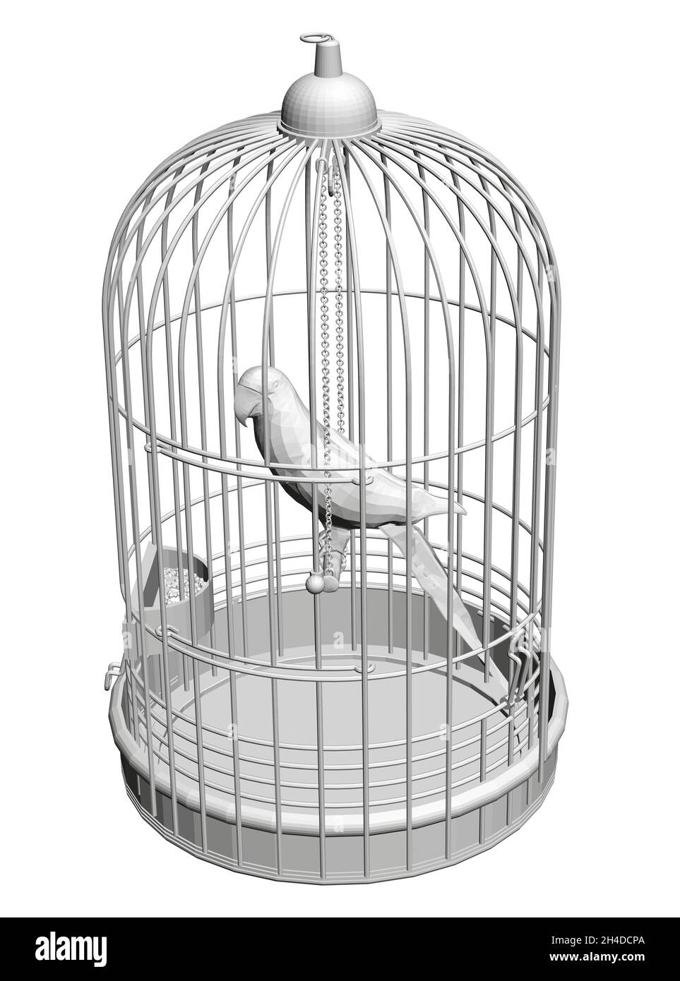Polygonal parrot in a cage isolated on a white background. Isometric ...