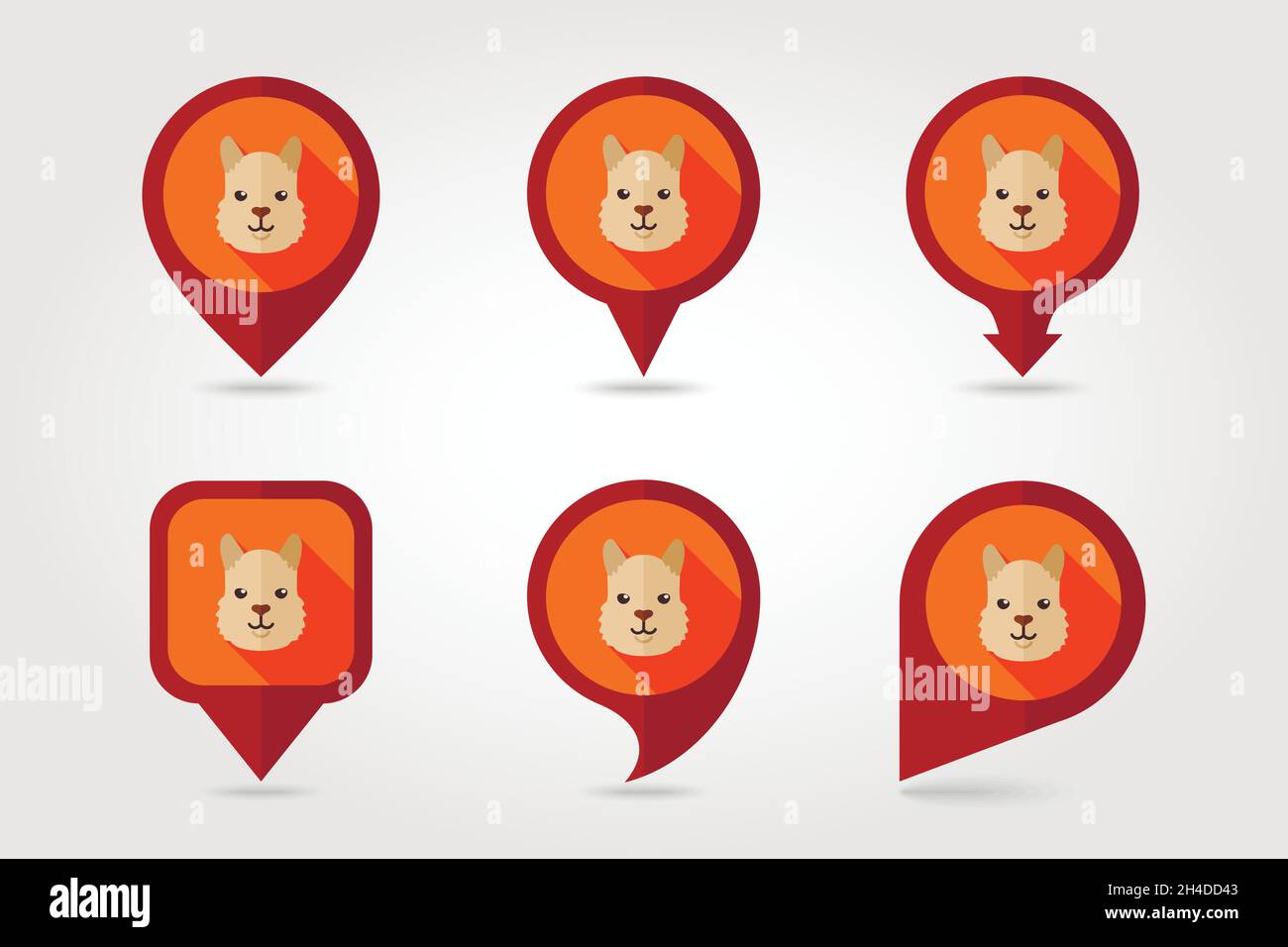 Lama alpaca guanaco flat pin map icon. Map pointer. Map markers. Animal ...