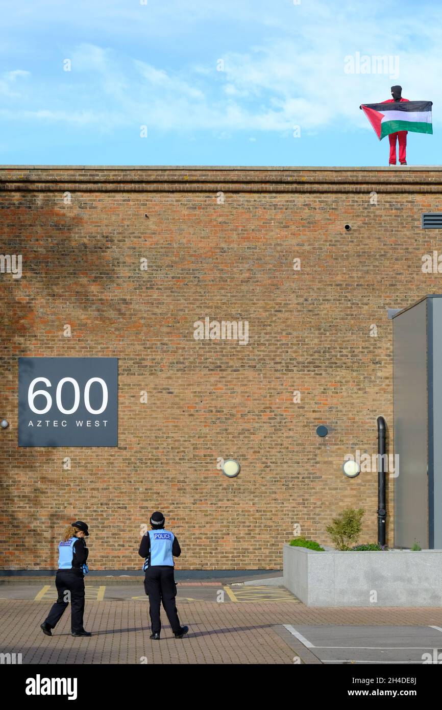 Aztec West Business Park, Bristol, UK. 2nd Nov, 2021. Two protestors ...