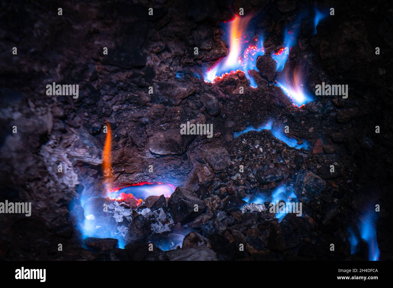 Underground gas flames of Mount Chimaera, Cirali, Turkey Stock Photo ...