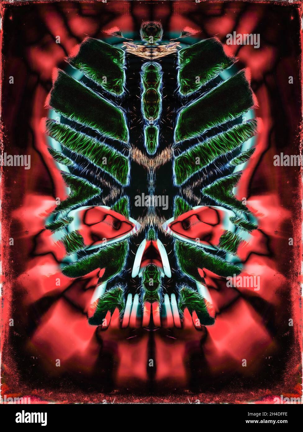 Montage of a Black Skull distorted inverted negative image Stock Photo ...