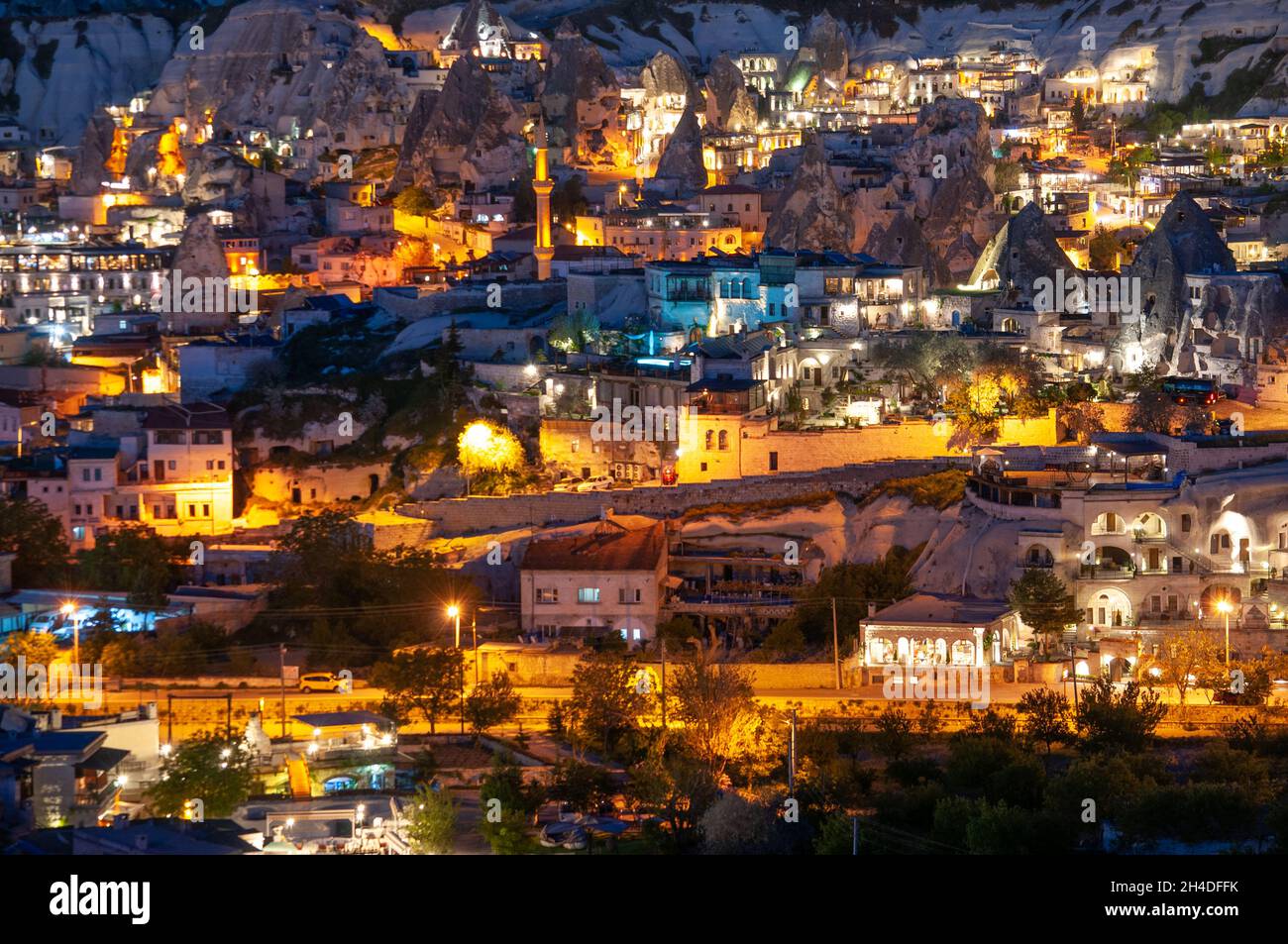 Night view of Goreme town, Cappadocia, Turkey Stock Photo - Alamy