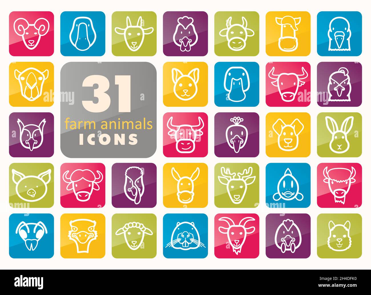 Set of farm animals icons. Vector head outline thin illustration. eps ...