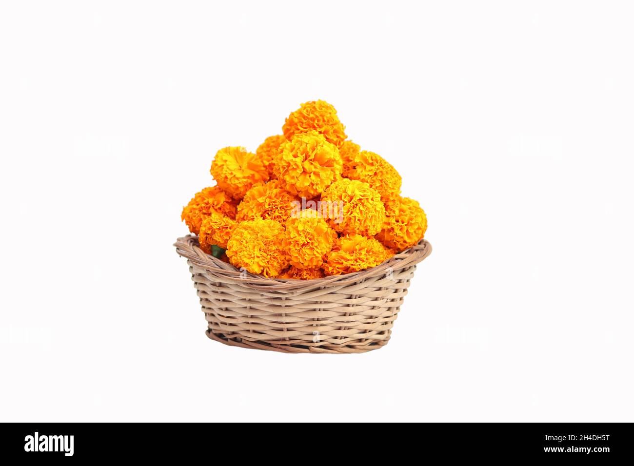Orange Marigold Flowers In Bamboo Basket Called Puja Phool Ki Tokri Or ...