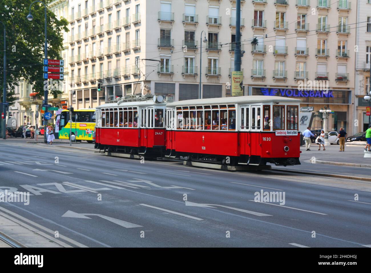 Old red tram streetcar tour in Vienna downtown, Austria Stock Photo - Alamy