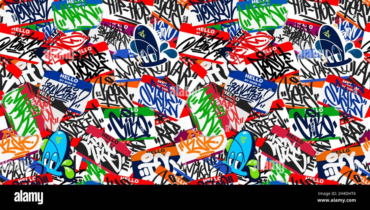 Abstract Seamless Colorful Urban Graffiti Style Sticker Bombing Hello ...