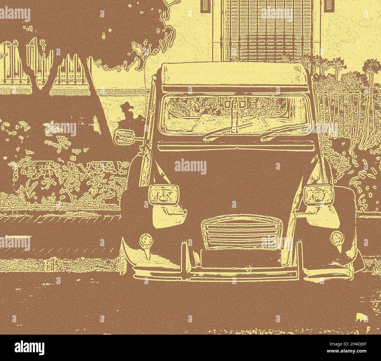 illustration of an old car, drawing of a classic vehicle Stock Photo ...