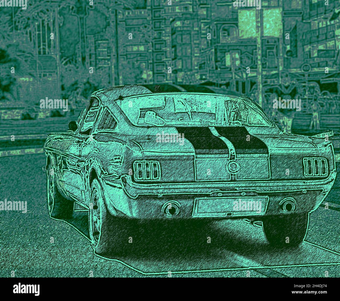 illustration of an old car, drawing of a classic vehicle Stock Photo ...