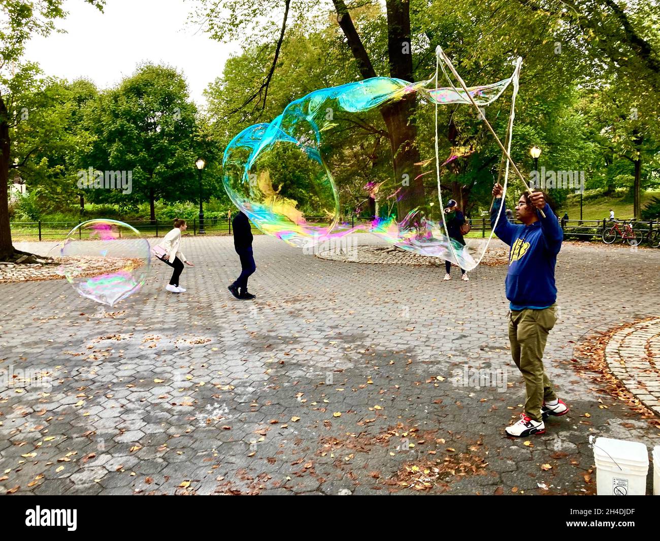 New York City, Central Park, man making giant bubble Stock Photo - Alamy