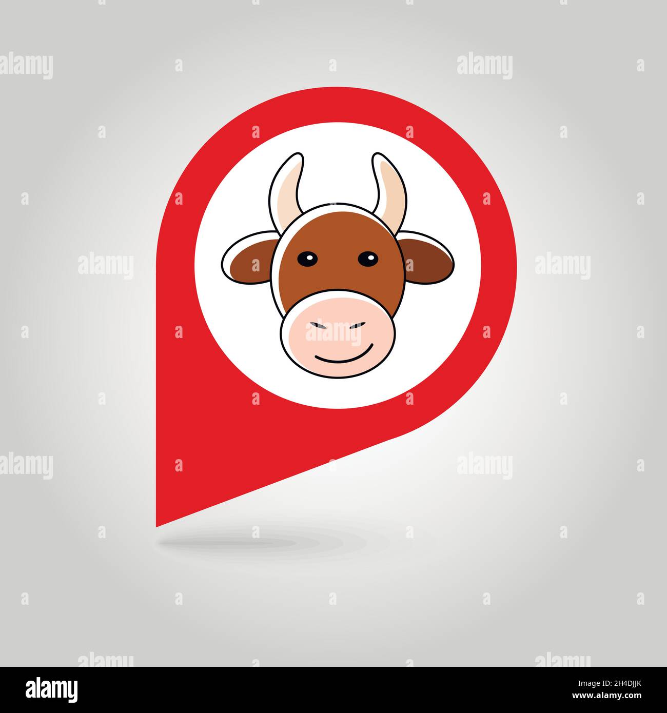 Cow flat pin map icon. Map pointer. Map markers. Animal head vector ...