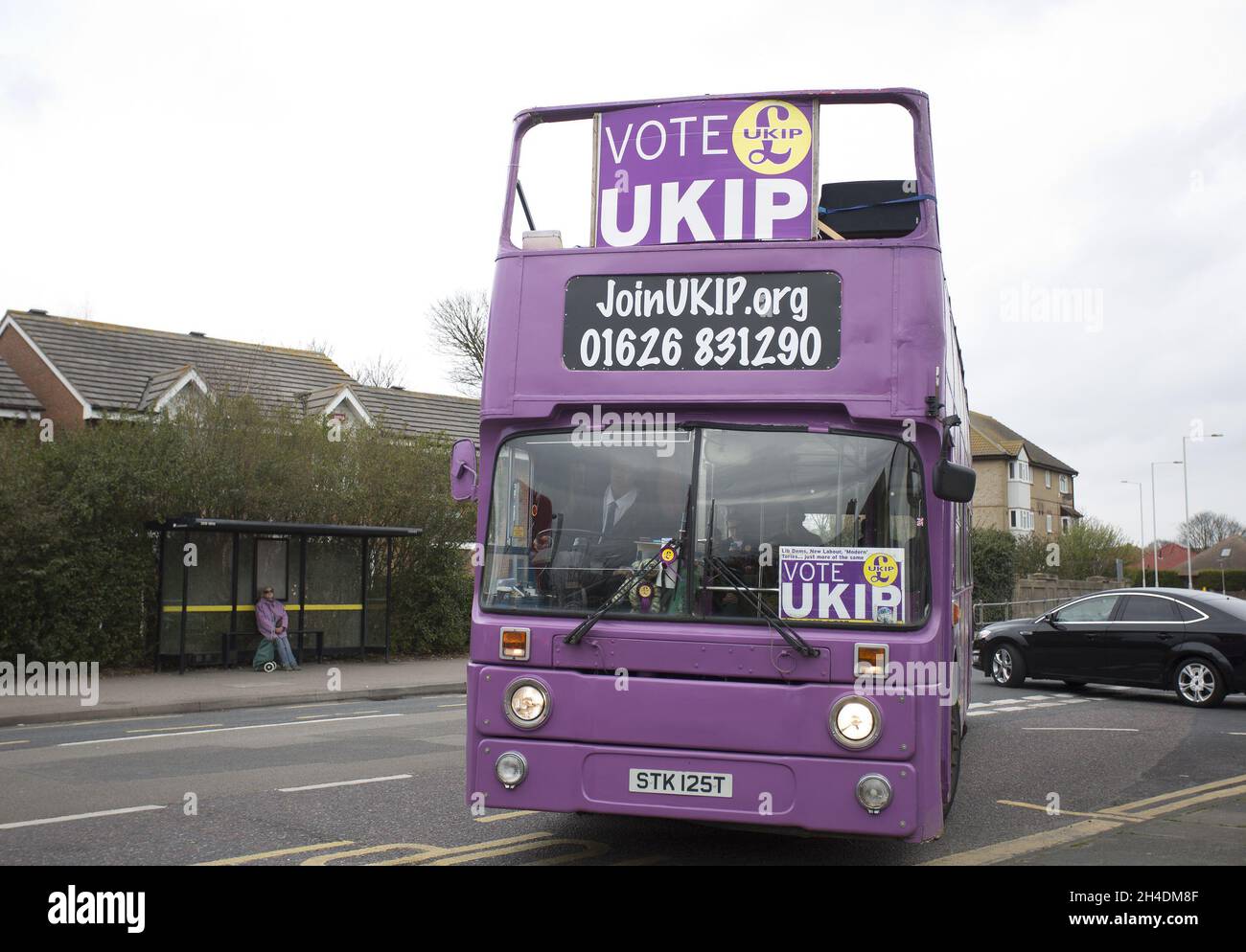 UKIP's bus arrives at The Racing Greyhound pub in Ramsgate, South ...
