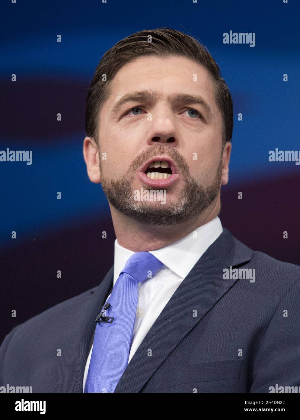 Secretary of State for Wales Stephen Crabb delivers his speech at ...