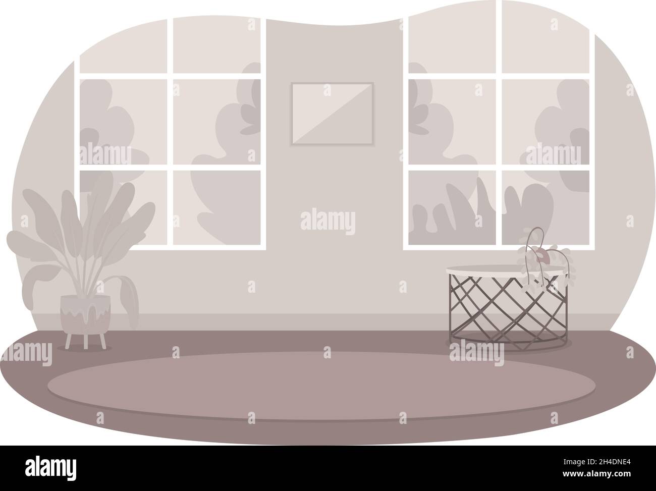 Grey monochrome living room 2D vector isolated illustration Stock ...