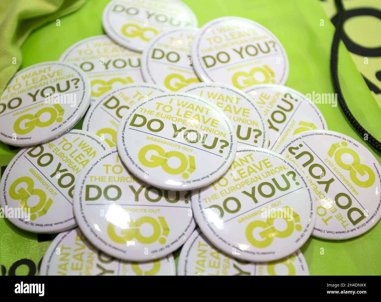Cross-party union Grassroots Out merchandising at the Queen Elizabeth ...