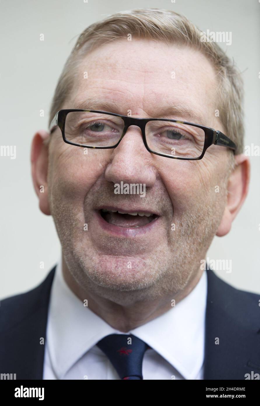 English trade unionist Len McCluskey leaves the London BBC studios ...