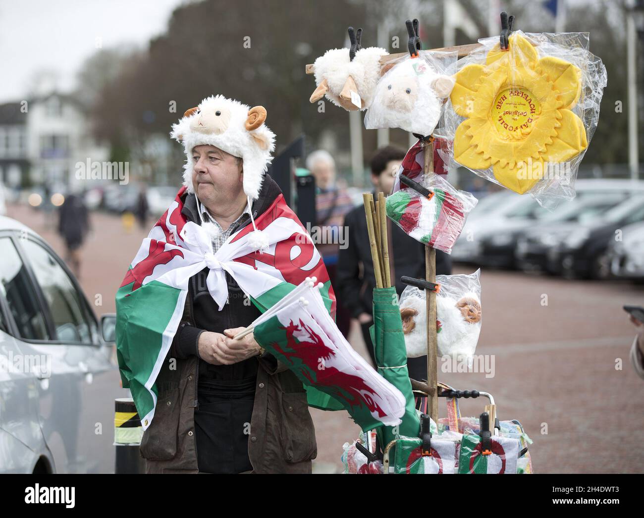 A vendor sells Welsh flags during the national St David's Day Parade in ...