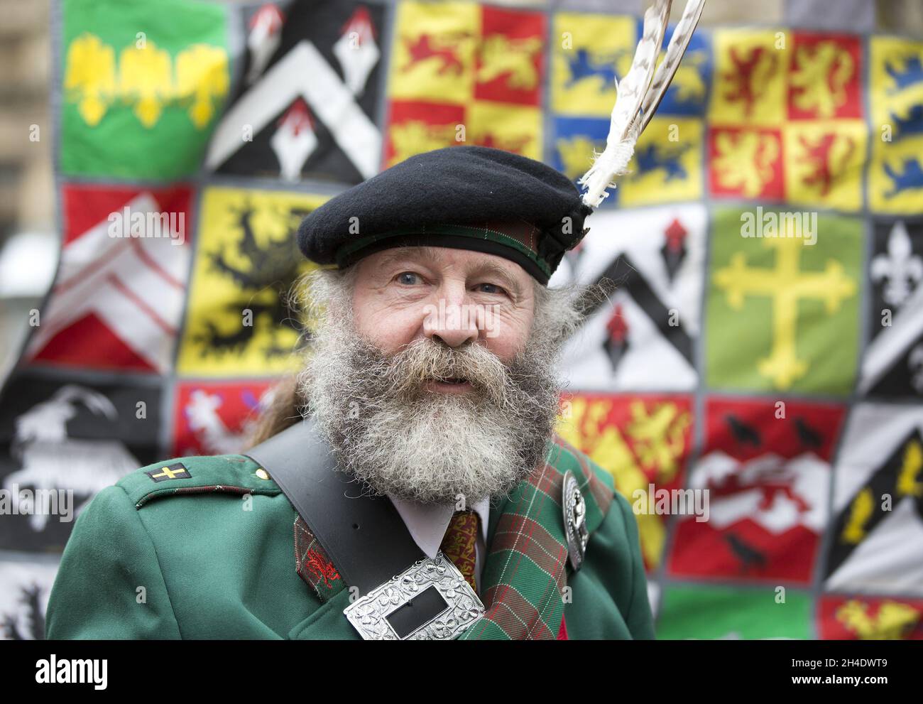 A patriotic Welsh man wears a traditional outfit during the national St ...
