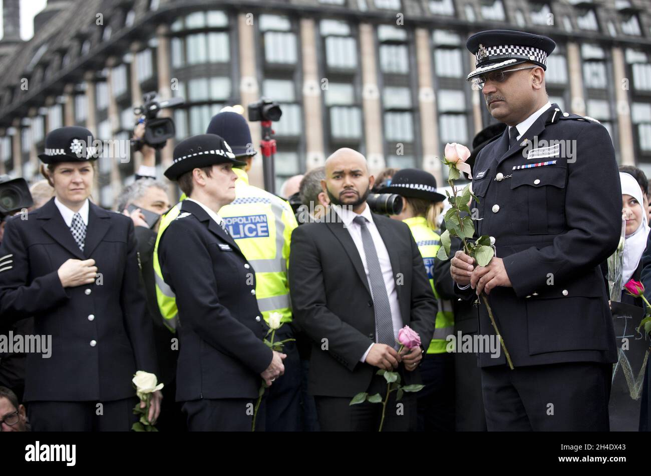 Police officers pay their respect at the Westminster bridge, London ...
