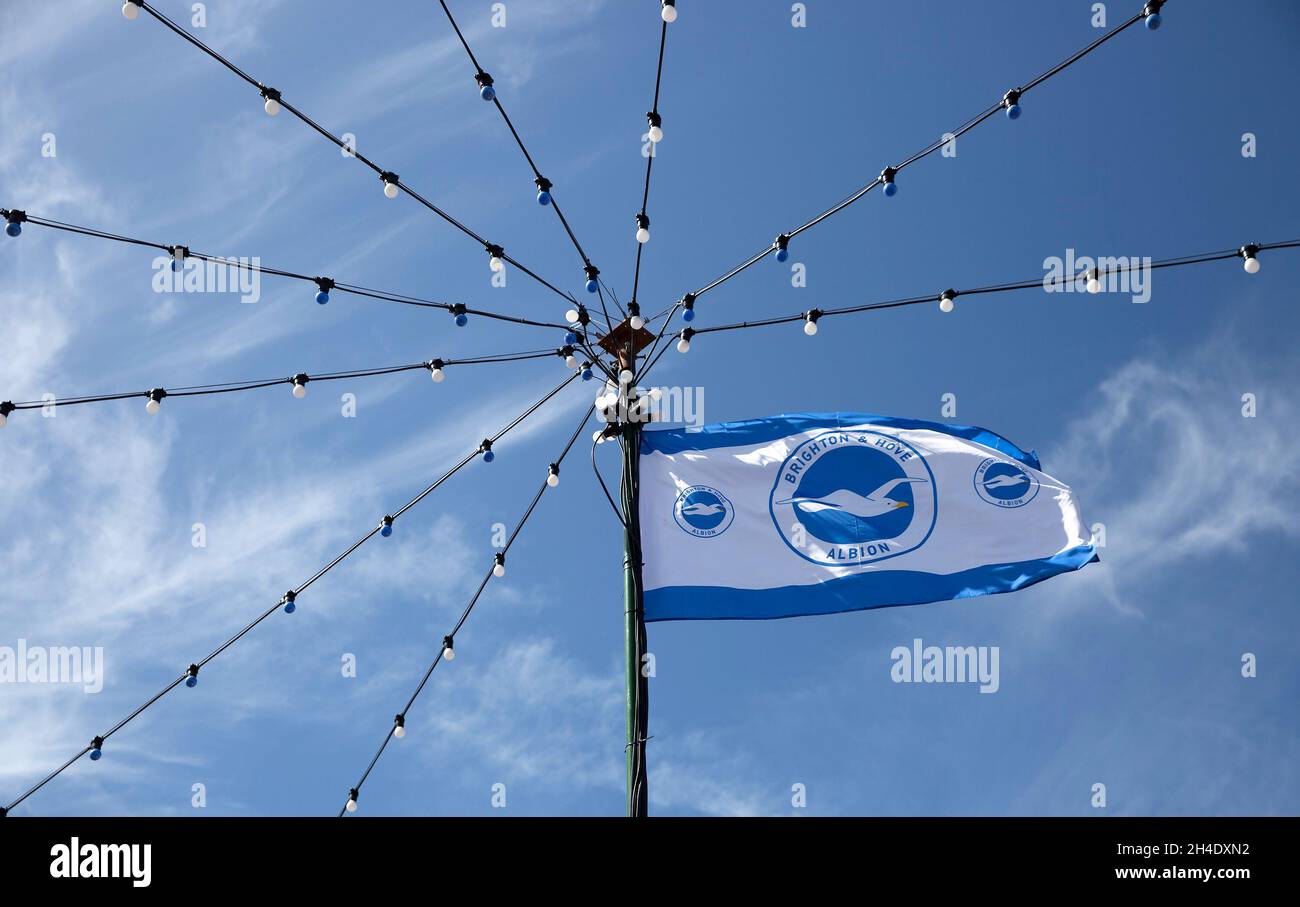A Brighton and Hove Albion flag flies at Brighton's Pier to celebrate ...