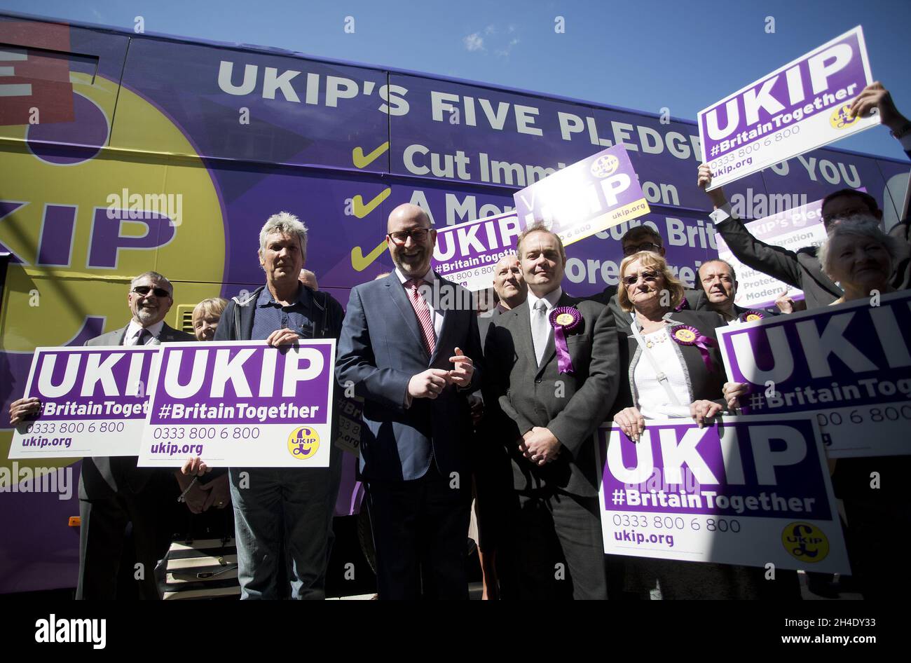 (centre) UKIP Leader Paul Nuttall poses for pictures in front of the ...